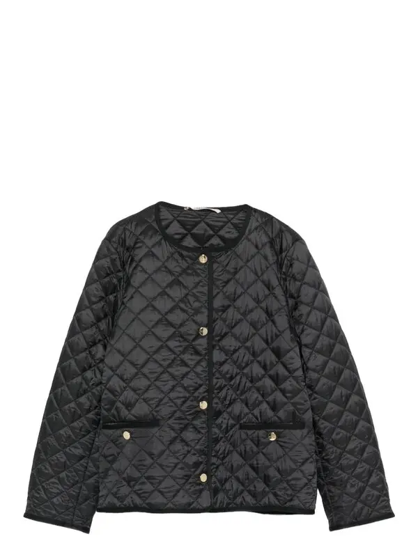 Max Mara Nylon Quilted Blouson Jacket With Gold Button Detail - Black