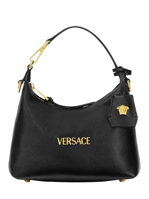 Versace Lambskin Tag Hobo Bag - Black
