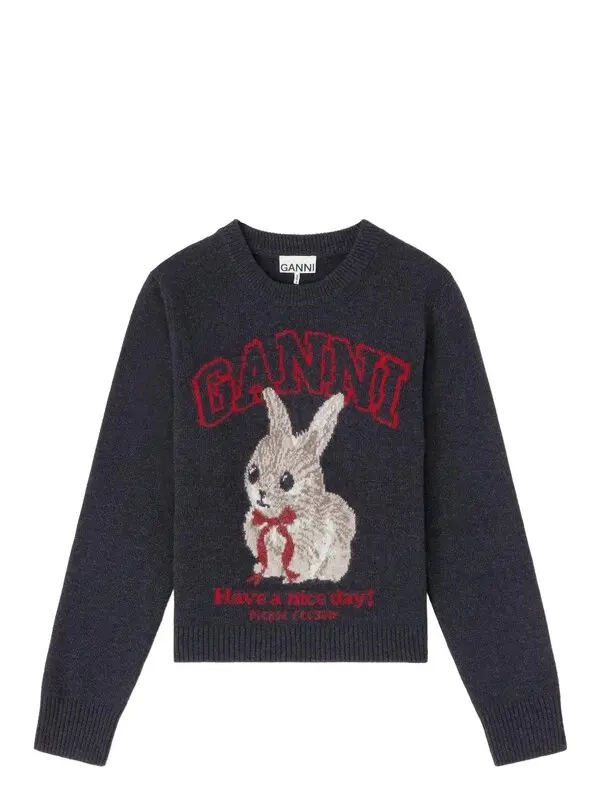 GANNI Graphic Print Crewneck Sweater - Black