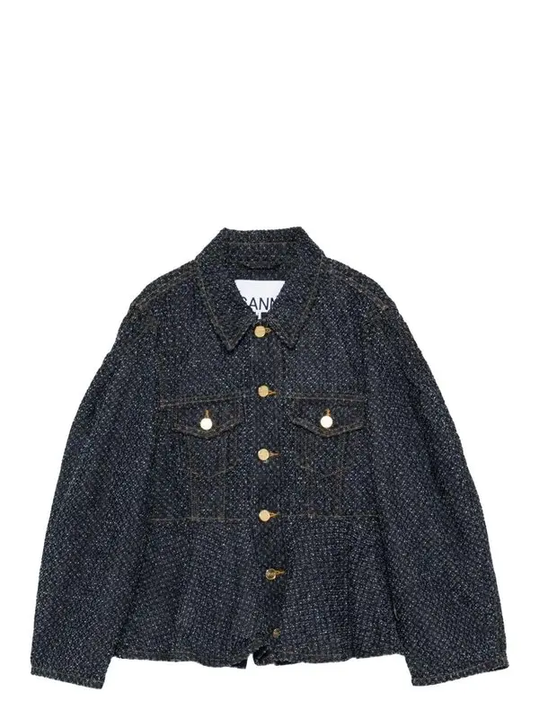 GANNI Denim Cotton Jacket With Peplum Hem - Blue