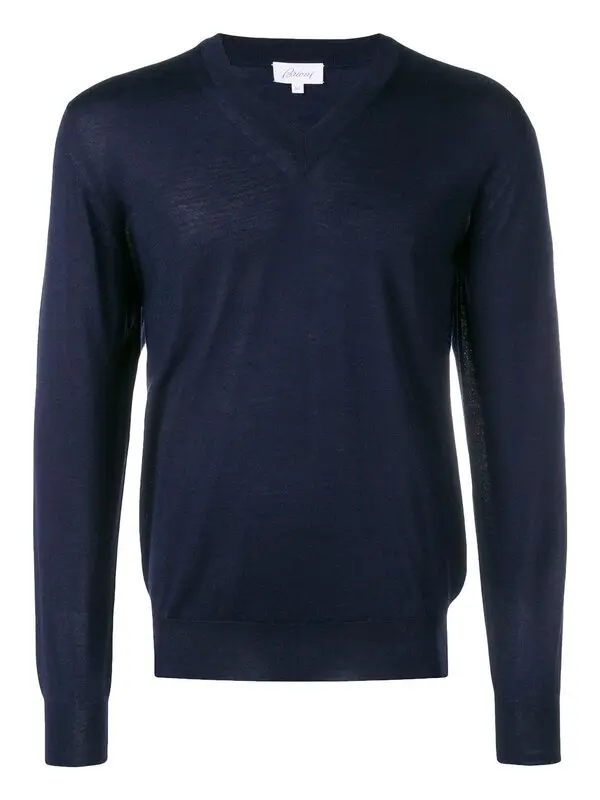 Brioni Wool, Cashmere, And Silk V-neck Sweater - Blue