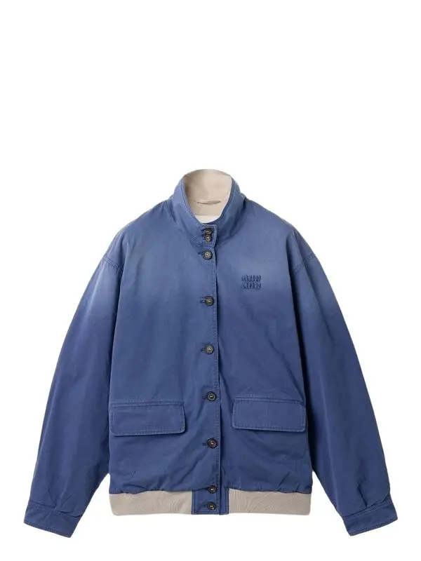 Miu Miu Cotton Blouson Jacket With Embroidered Logo - Blue