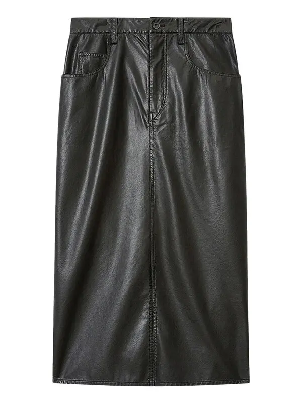 MARANT ETOILE Nilauria Faux Leather Midi Skirt - Black