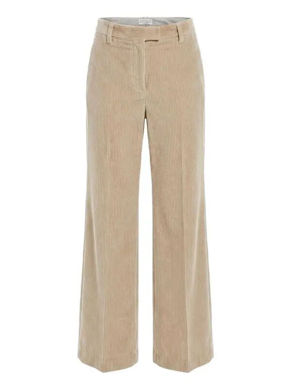 Brunello Cucinelli Cotton Velvet Straight Leg Trousers - Beige