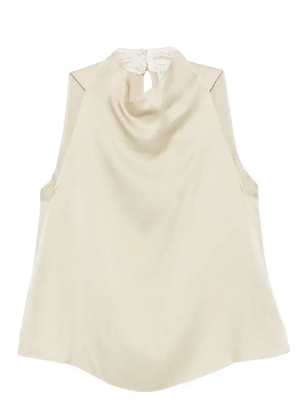 FORTE_FORTE Satin Sleeveless High Neck Top With Keyhole Detail - Beige