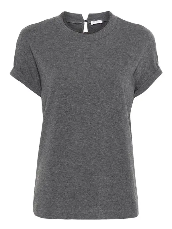 Brunello Cucinelli Cotton T-shirt With Bead Detailing - Grey