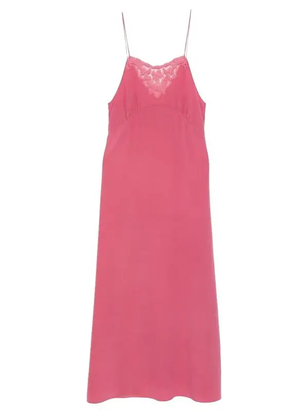 Chloé Silk Maxi Dress With Lace Detail - Pink
