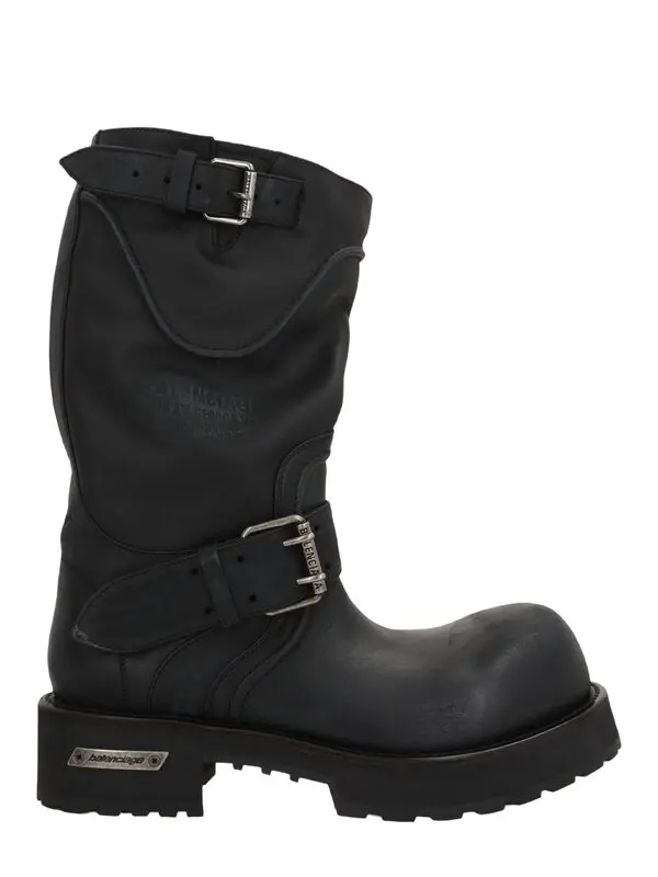 Balenciaga Leather Buckled Boots - Black