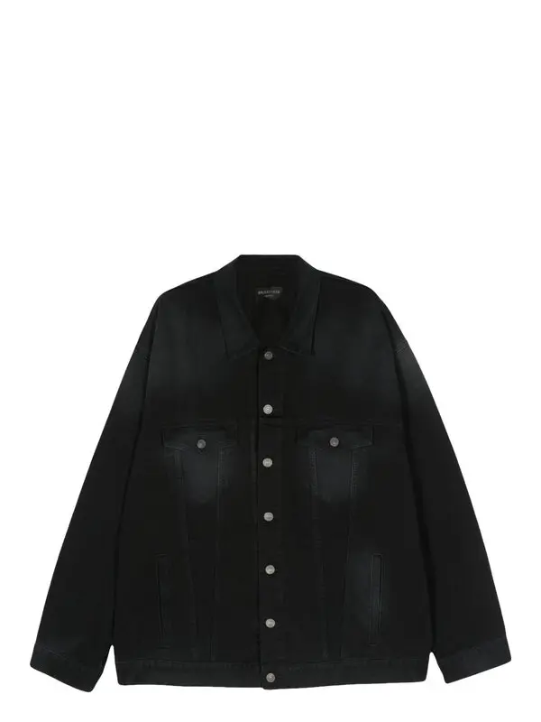 Balenciaga Denim Logo Print Trucker Jacket - Black