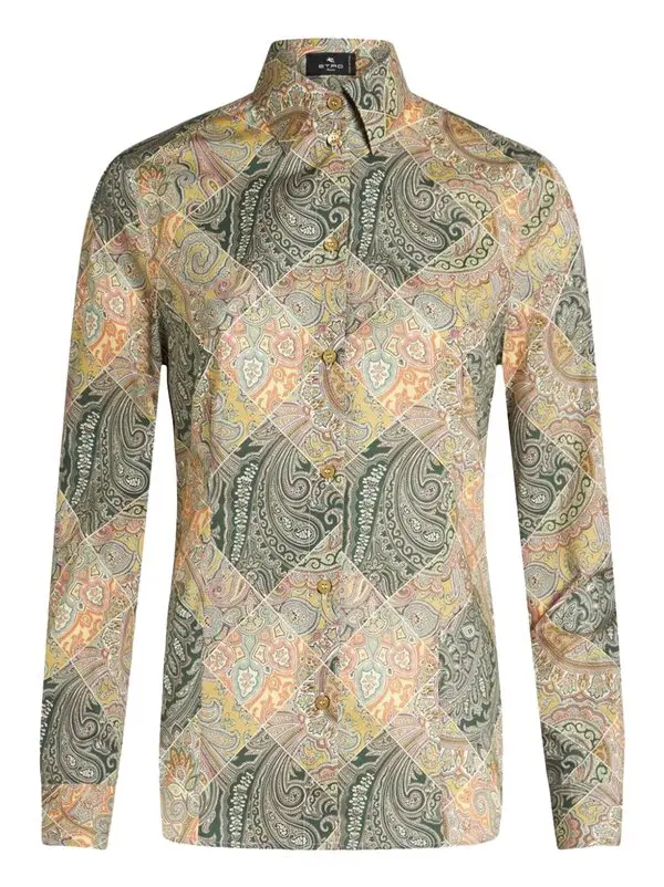 Etro Printed Cotton Shirt With Paisley Motif - Yellow