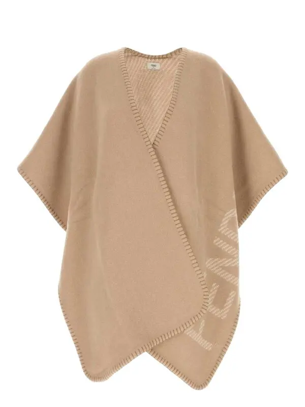 Fendi Roma Wool And Cashmere Blend Cape - Beige