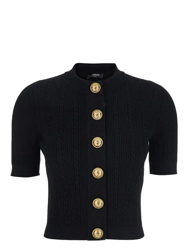 Balmain Short Sleeve Crewneck Cardigan - Black