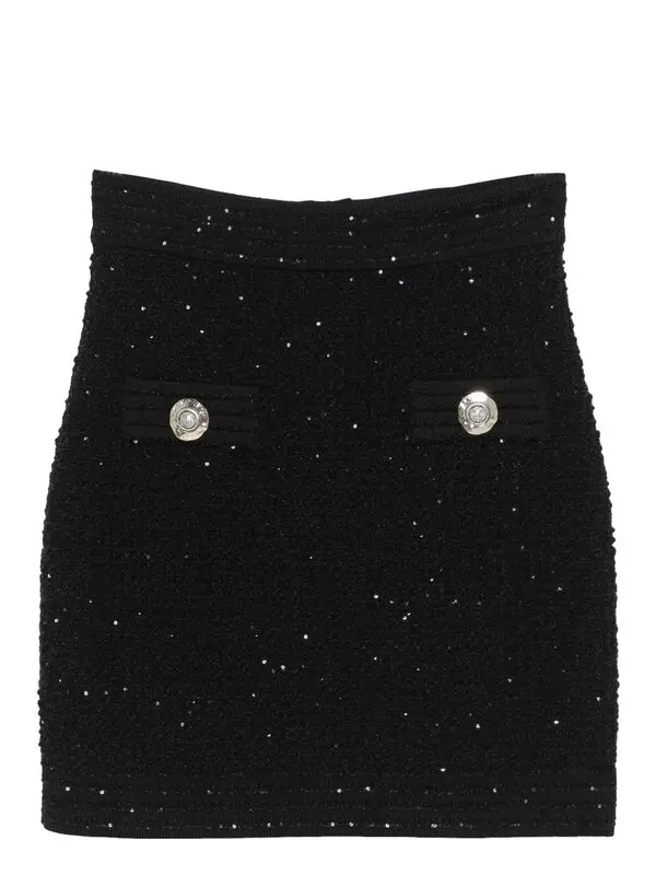 Balmain Embellished Tweed Mini Skirt - Black