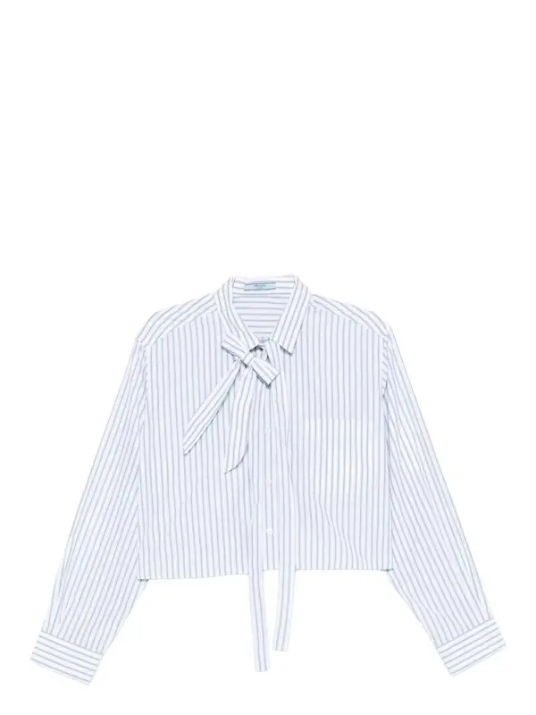Prada Striped Cotton Shirt With Tie Neck - Blue
