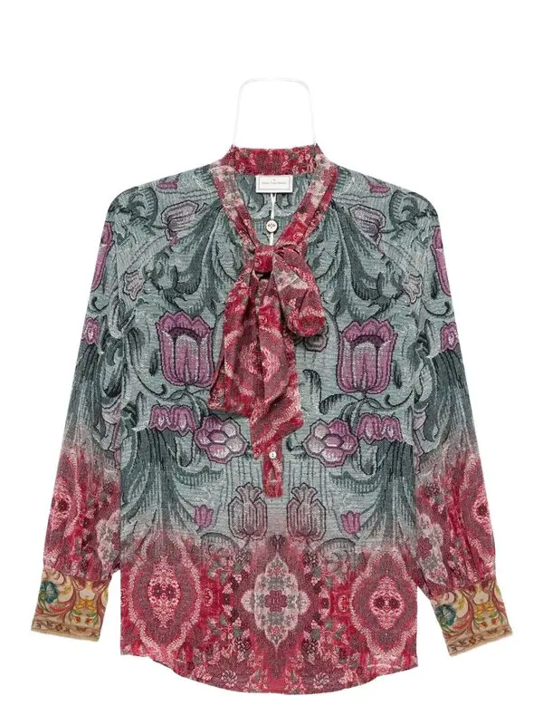 PIERRE-LOUIS MASCIA Printed Silk Shirt With Pussy Bow - Multi