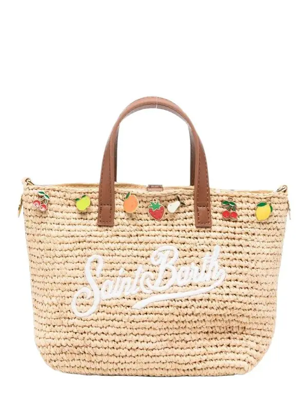 MC2 SAINT BARTH Mini Raffia Handbag With Logo Embellishment - Multi