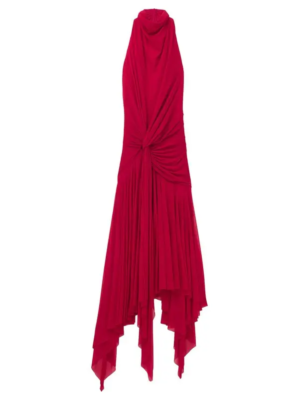 Alexander McQueen Asymmetric Draped Halterneck Dress - Red