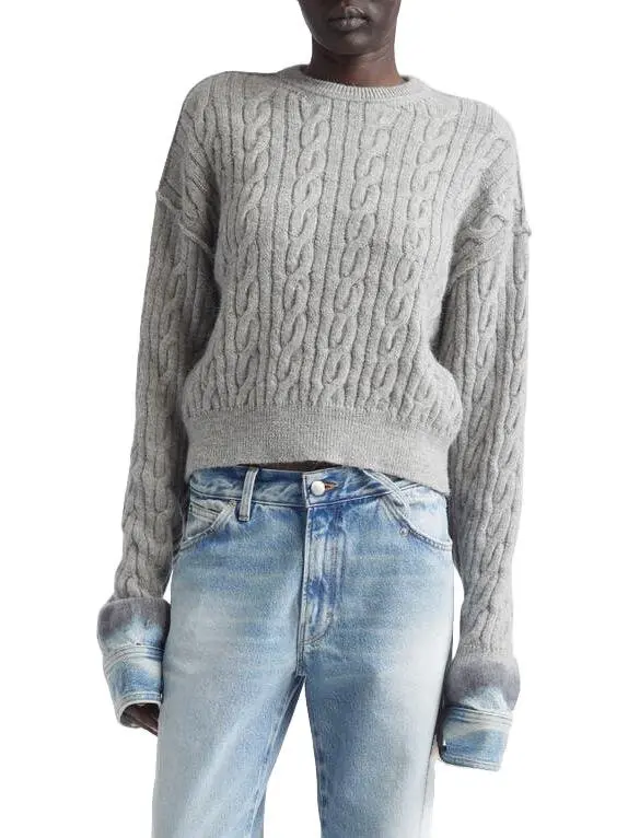 HAIKURE Karine Cable Knit Merino Wool Sweater With Denim Cuffs - Pollock