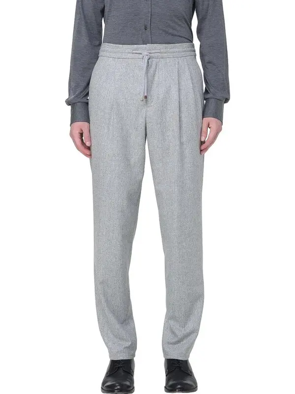Brunello Cucinelli Virgin Wool Slim Fit Drawstring Trousers - Grey