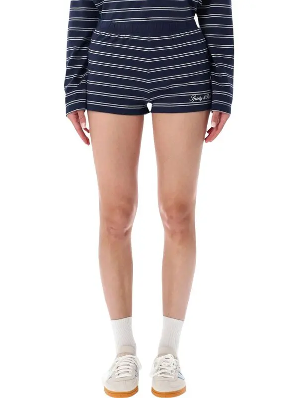 SPORTY & RICH Striped Cotton Culotte Shorts - Navy