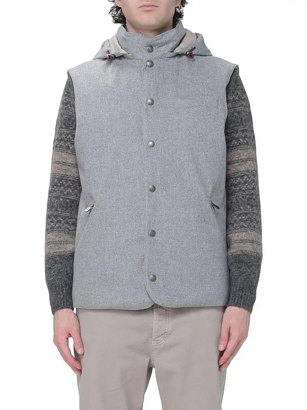 Brunello Cucinelli Padded Wool Vest With Detachable Hood - Grey