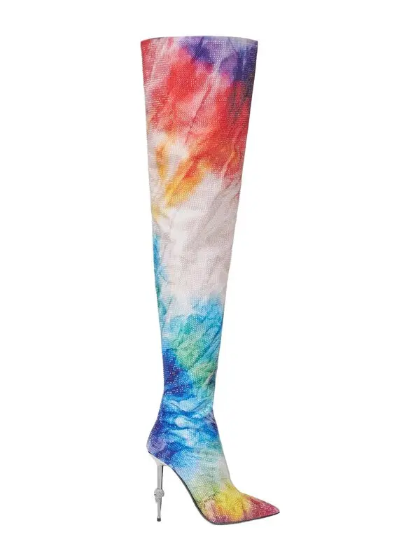 Philipp Plein Tie-dye Crystal Skull Embellished Over-the-knee Boots - Multicolor