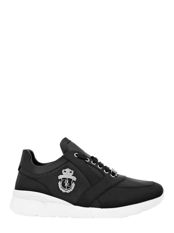 BILLIONAIRE Crest Runner Sneakers In Smooth And Grained Leather With Metallic Logo - White 1