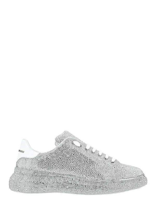 Philipp Plein Rhinestone Embellished Leather Low-top Sneakers - Silver