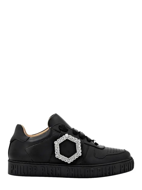 Philipp Plein Smooth Leather Low-top Trainers With Jewelled Buckle - Black