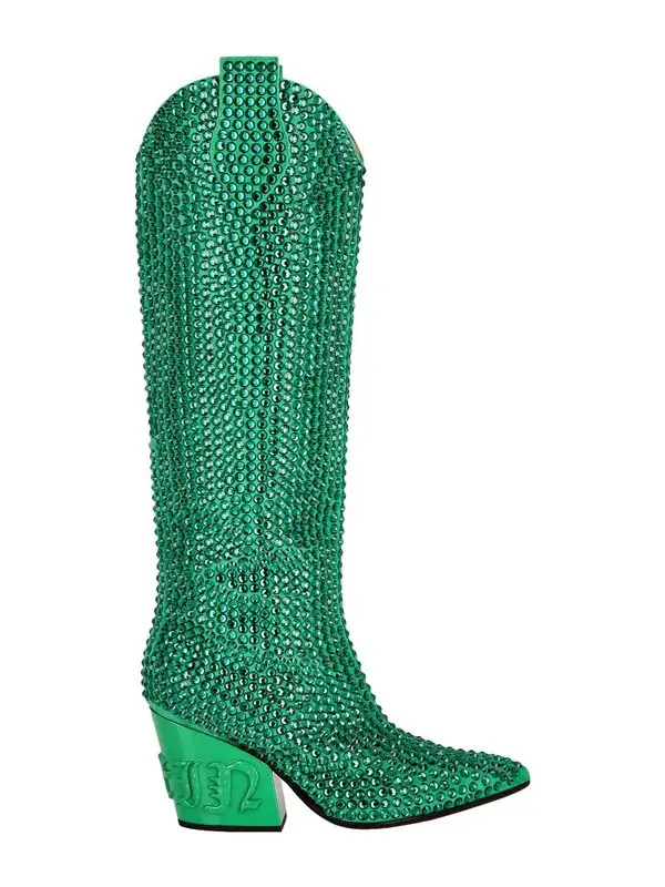 Philipp Plein Embroidered Swarovski Crystal Suede Knee-high Boots - Green