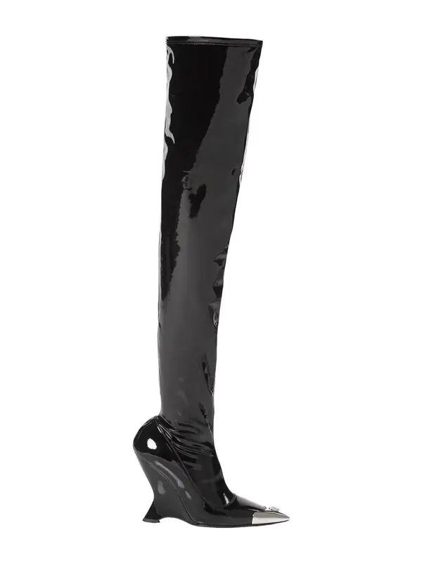 Philipp Plein Patent Leather Over-the-knee Boots With Skull Detail And Sculptural Heel - Black