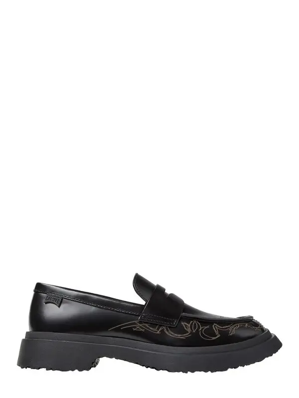 Camper Walden Loafers In Smooth Calfskin With Graphic Print And Chunky Sole - Black