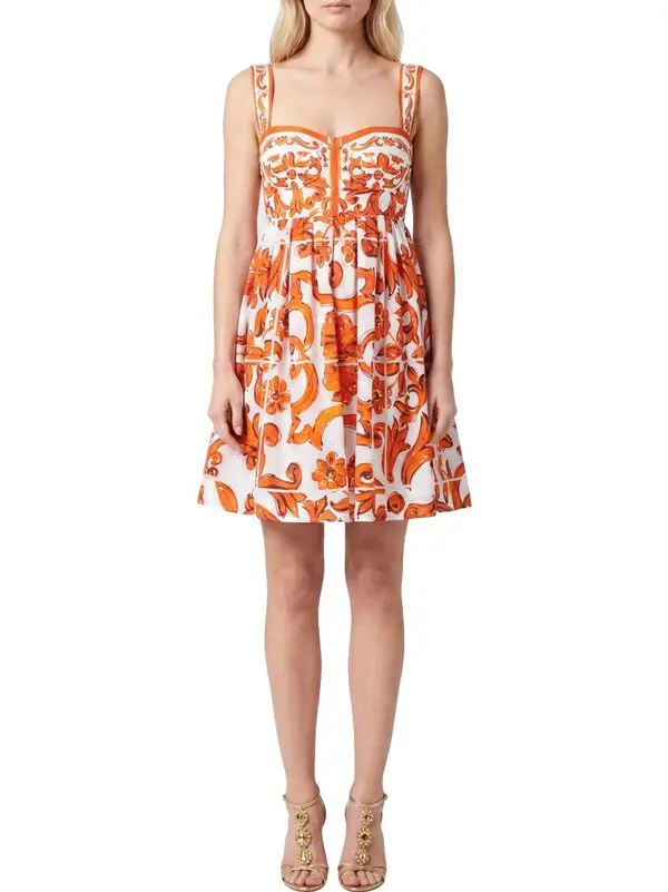 Dolce & Gabbana Cotton Balloon Mini Dress With Maioliche Print - Multicolor
