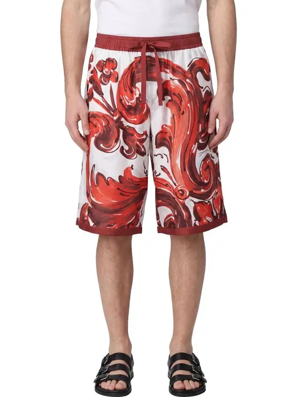Dolce & Gabbana Knee-length Silk Shorts With Maioliche Print - Red