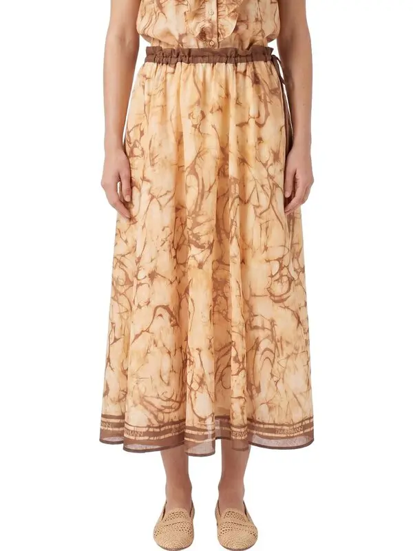 Zimmermann A-line Abstract-print Ramie Midi Skirt - Beige