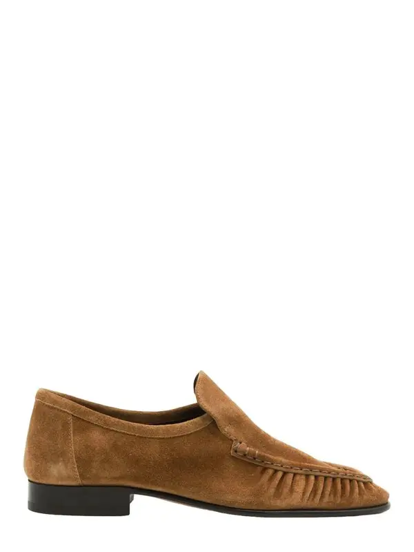 THE ROW Suede Calfskin Round-toe Loafers - Camel