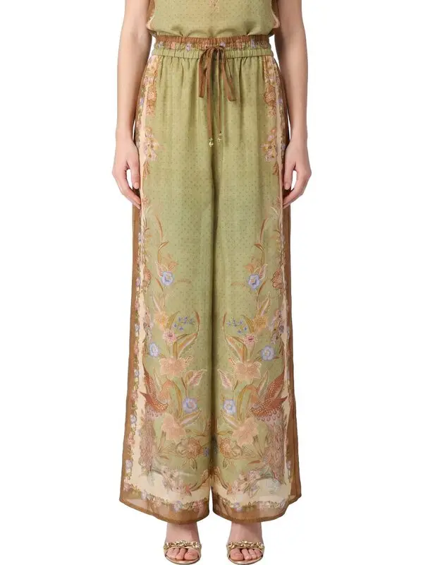 Zimmermann Indra High-waisted Silk Palazzo Trousers - Kaki