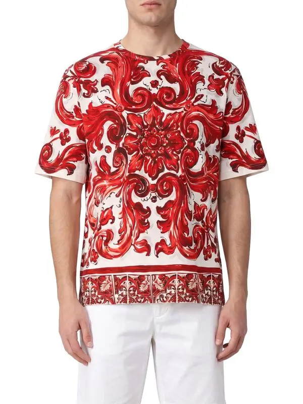 Dolce & Gabbana All-over Majolica Print Cotton Crew-neck T-shirt - Red