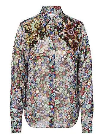 Dries Van Noten Embellished Graphic Print Crepe Shirt - Multi