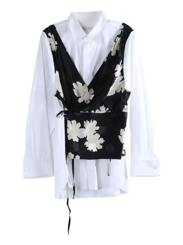 Dries Van Noten Easy Iron" Shirt With Floral Overlay - White