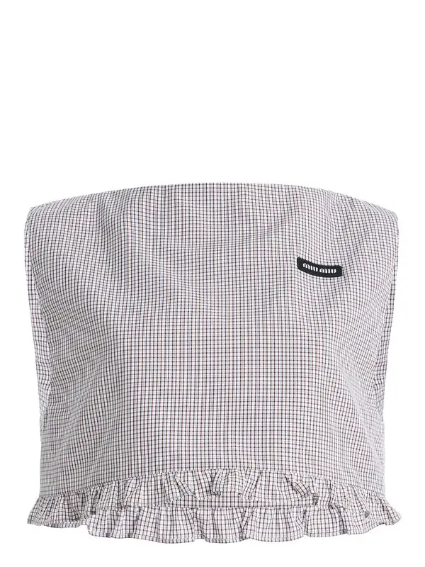 Miu Miu Checkered Cropped Cotton Top - Print