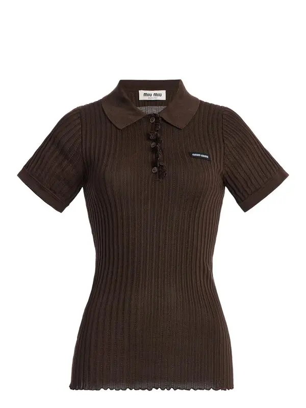 Miu Miu Ribbed Silk-blend Polo Shirt - Brown