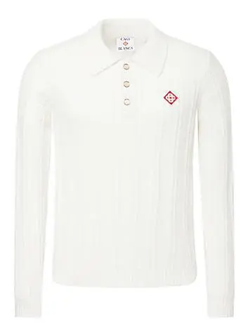 Casablanca Boucle Long Sleeve Cotton-blend Polo Shirt - White
