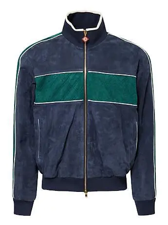 Casablanca Brand-print Track Suede Jacket - Navy
