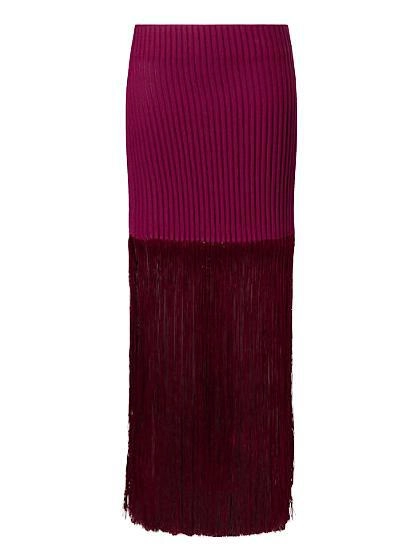 Alaïa Fringed Tube Knit Midi Skirt - Grenat