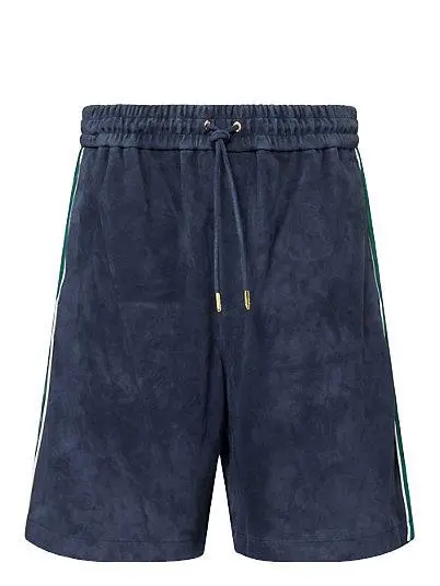 Casablanca Suede Shorts With Contrast Piping And Logo Print - Navy