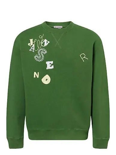 JW Anderson Crew Neck Cotton Sweater With Scattered Letters Embroidery - Green