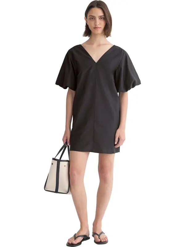 Everlane Bubble-sleeve Mini Dress In Cotton Silk Voile - Black