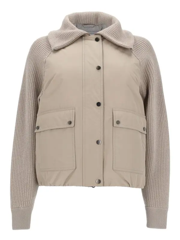 Brunello Cucinelli Techno Cotton Taffeta And Virgin Wool Blend Puffer Jacket - Beige