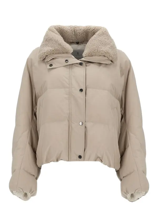 Brunello Cucinelli Techno Cotton Taffeta Puffer Jacket - Beige
